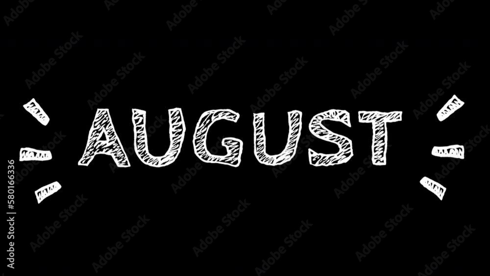 Name of the month. August lettering. ''August" lettering in doodles ...