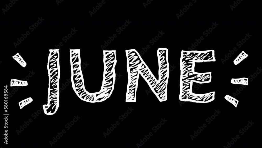 Name of the month. June lettering. ''June' lettering in doodles style ...