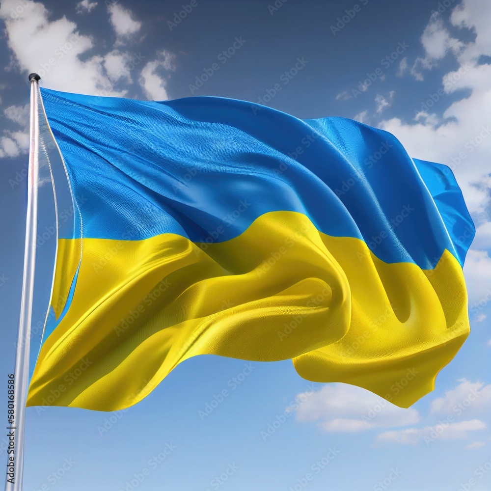 Ukrainian Flag Soaring High Against a Serene Sky Background on Smooth ...