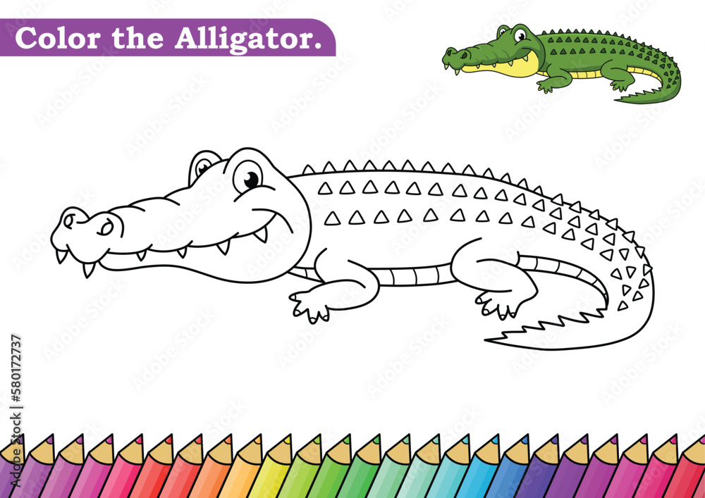 Coloring page for Alligator vector illustration. Kindergarten children ...
