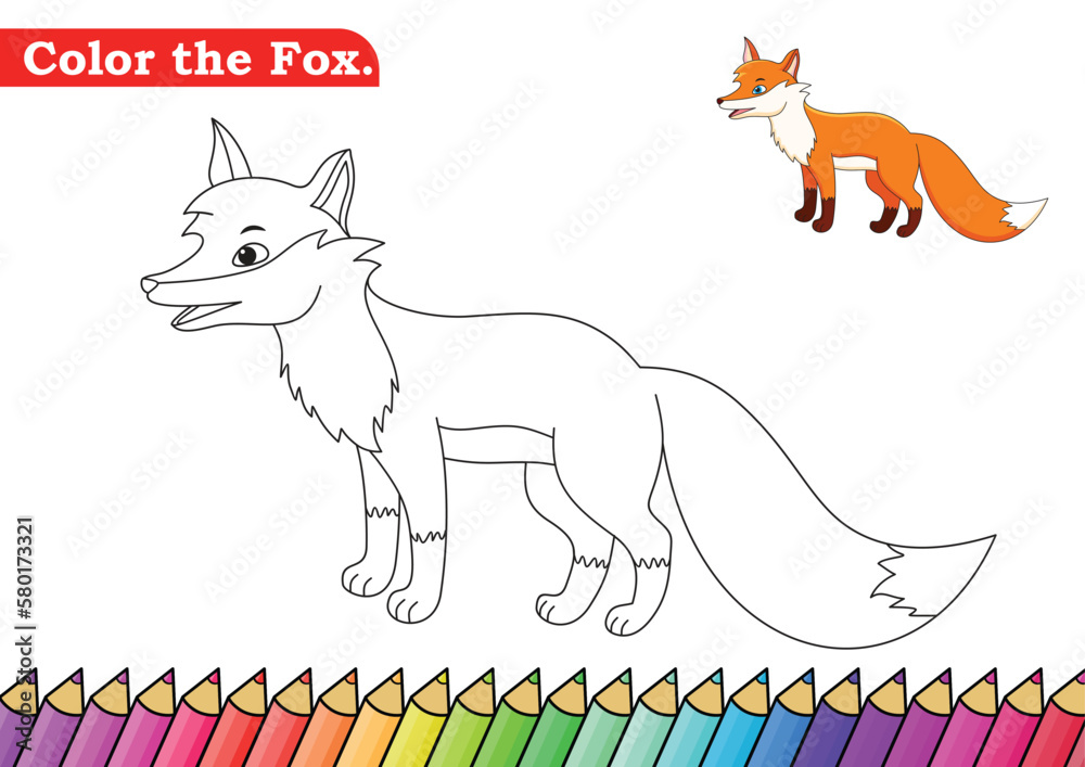 Coloring page for Fox vector illustration. Kindergarten children ...