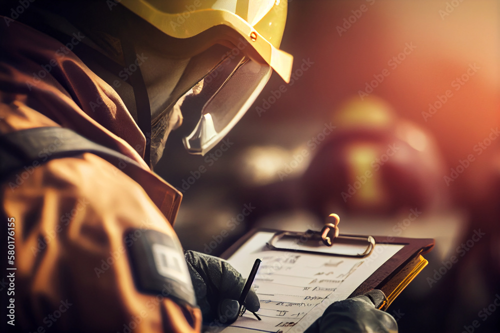 Safety officer is writing note on the checklist paper during perform ...