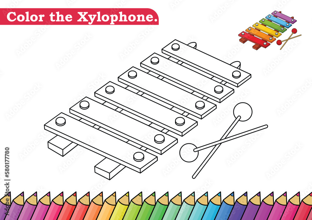 Coloring page for xylophone vector illustration. Kindergarten children ...
