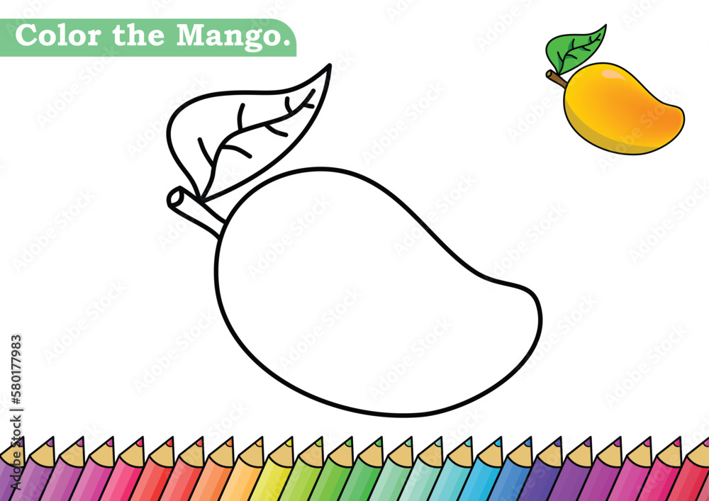 Coloring page for Mango vector illustration. Kindergarten children ...