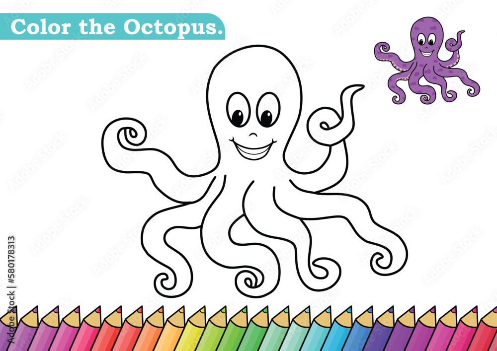 Coloring page for Octopus vector illustration. Kindergarten children ...