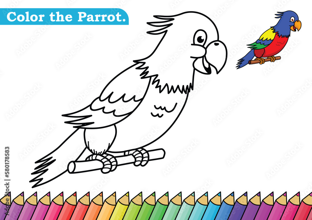 Coloring page for Parrot vector illustration. Kindergarten children ...