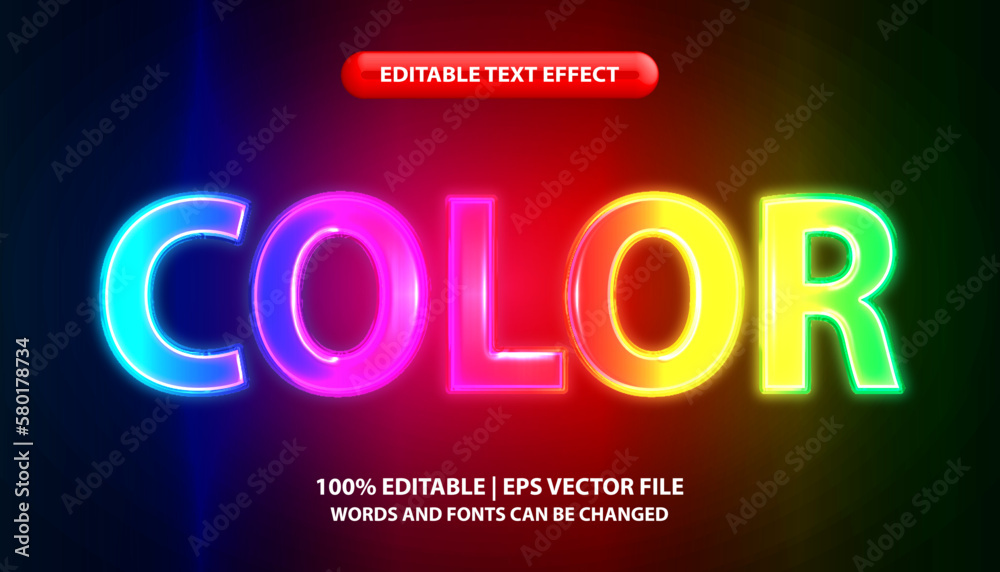 Color text, editable text effect template, rainbow color neon light ...