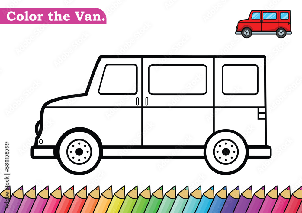 Coloring page for Van vector illustration. Kindergarten children ...