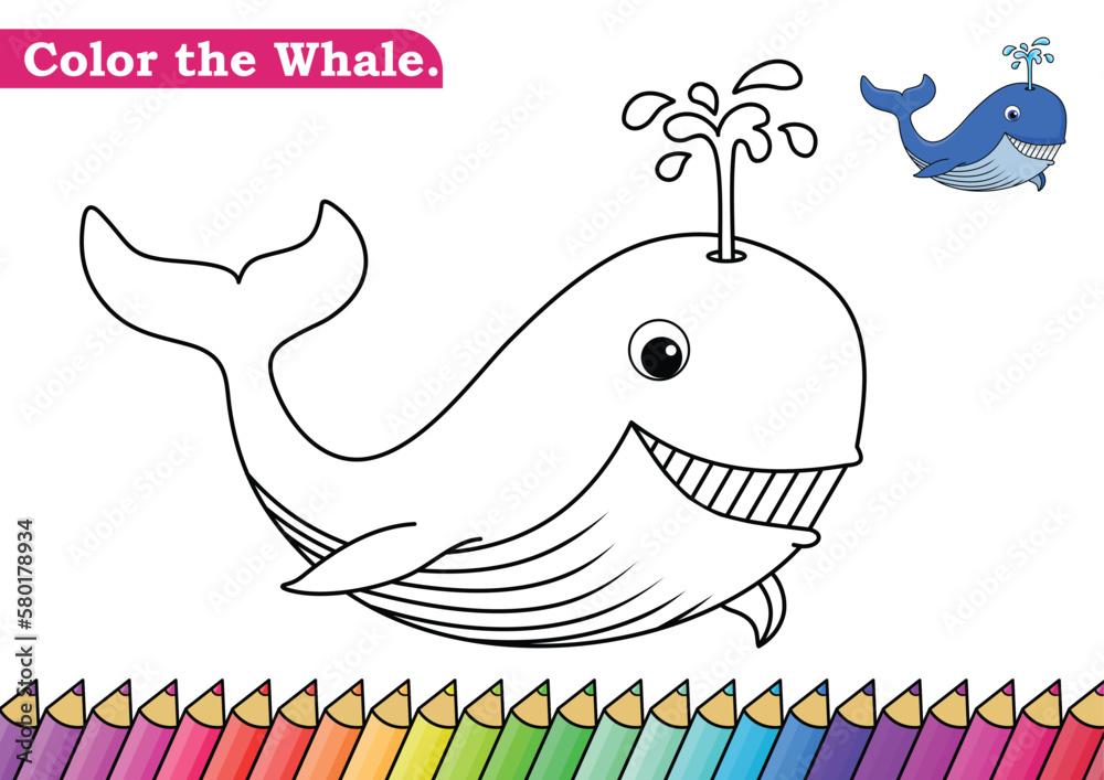 Coloring page for Whale vector illustration. Kindergarten children ...
