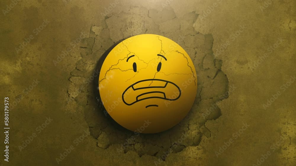 Yellow Smiley Face Hits the Wall 4K Loop features a yellow grungy wall ...