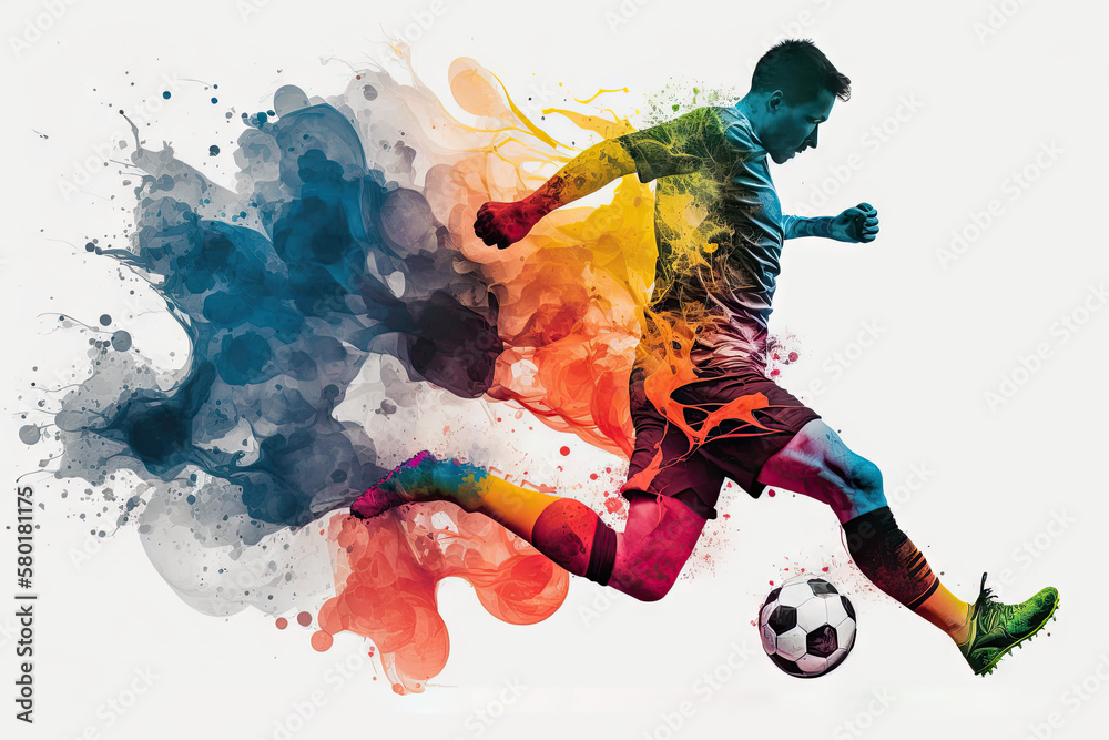 Colorful action image of soccer player running with a ball created with ...