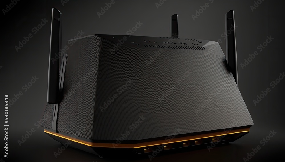 A modern and stylish Wi-Fi router, with a matte black finish and LED ...