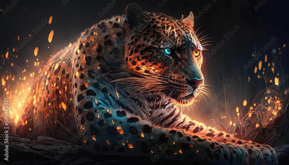 Portrait of a leopard full of smoke and fire. Created with Generative ...