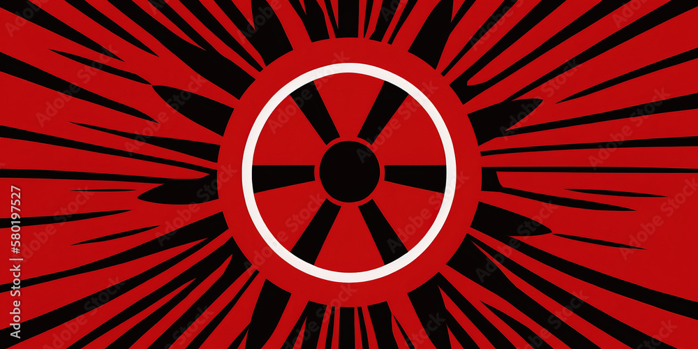 Radiation warning poster: bold minimalist design with red and black ...