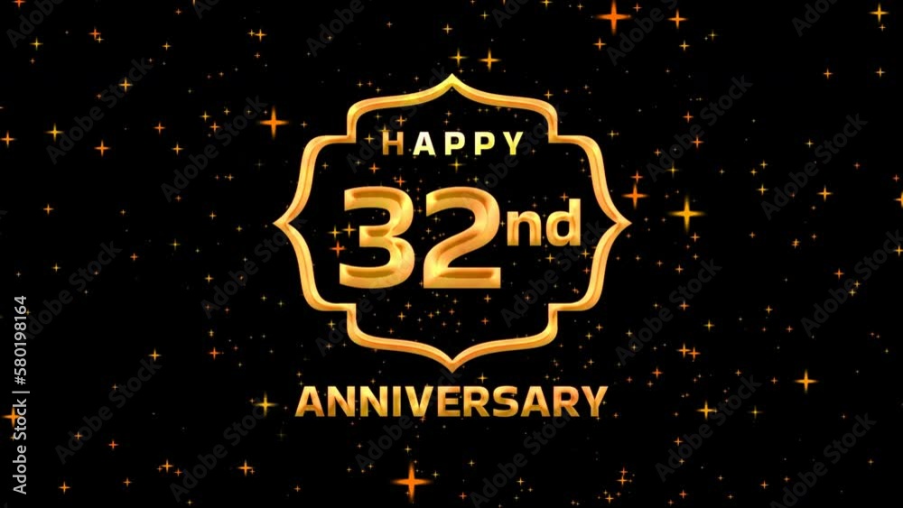 Happy 32nd Anniversary animation text in gold color on particles ...
