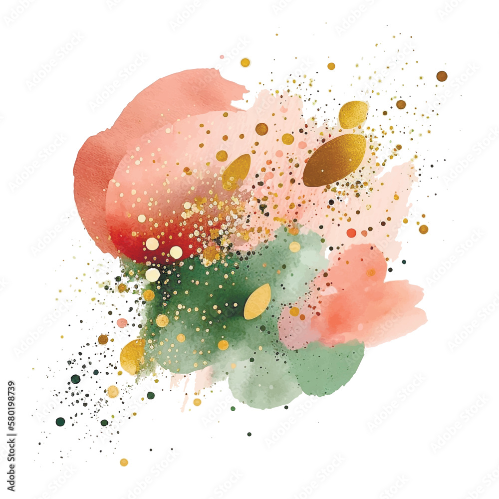 Modern colorful watercolor splash blot splatter stain with gold ...