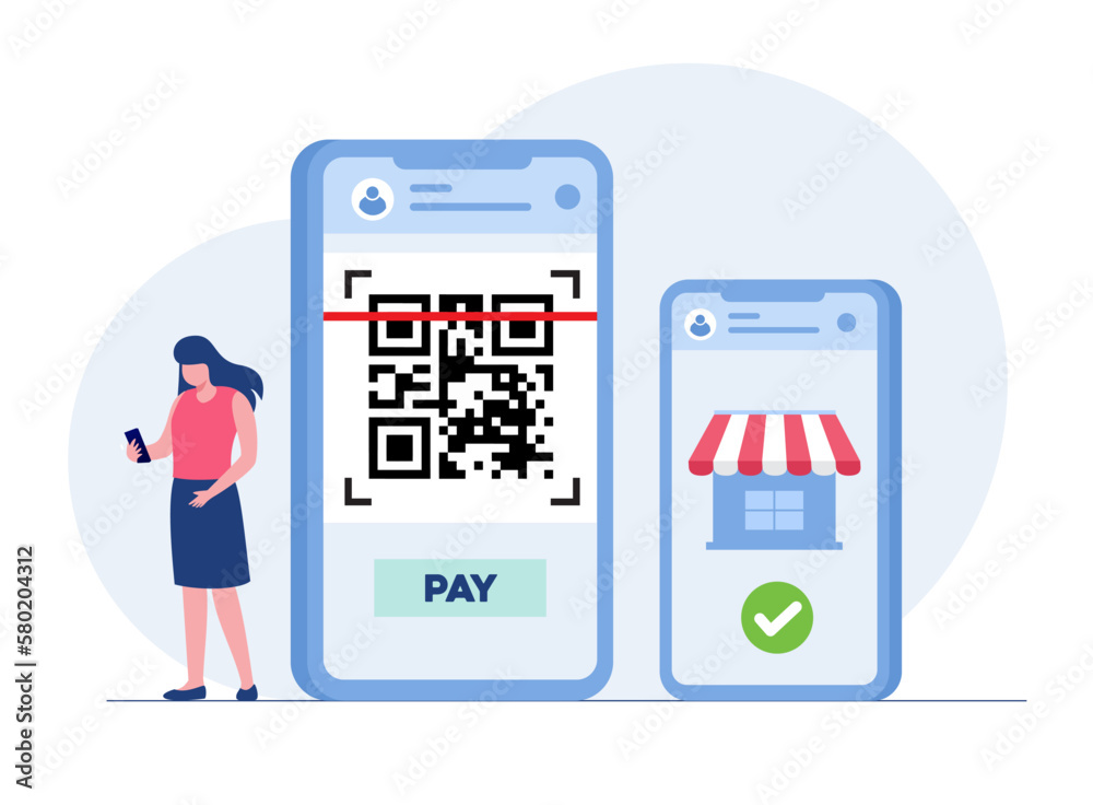 QR code scanning vector illustration concept, people use smartphone and ...