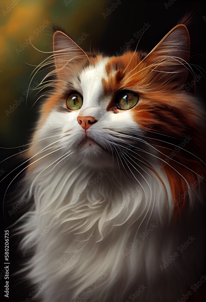 cat green eyes beautiful glamor profile pose long wavy hair imperious ...