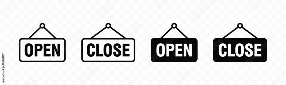 Open and close icon set. Open and close hanger board icons on ...