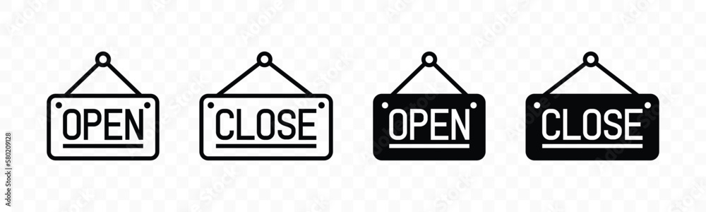 Open and close icon set. Open and close hanger board icons on ...