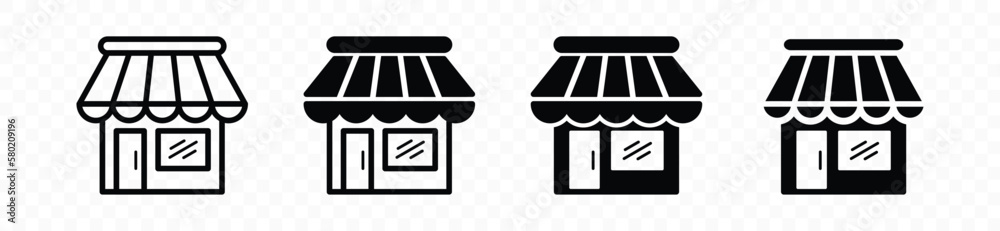 Store icon set. Shop, store, restaurant, market, mart, supermarket ...