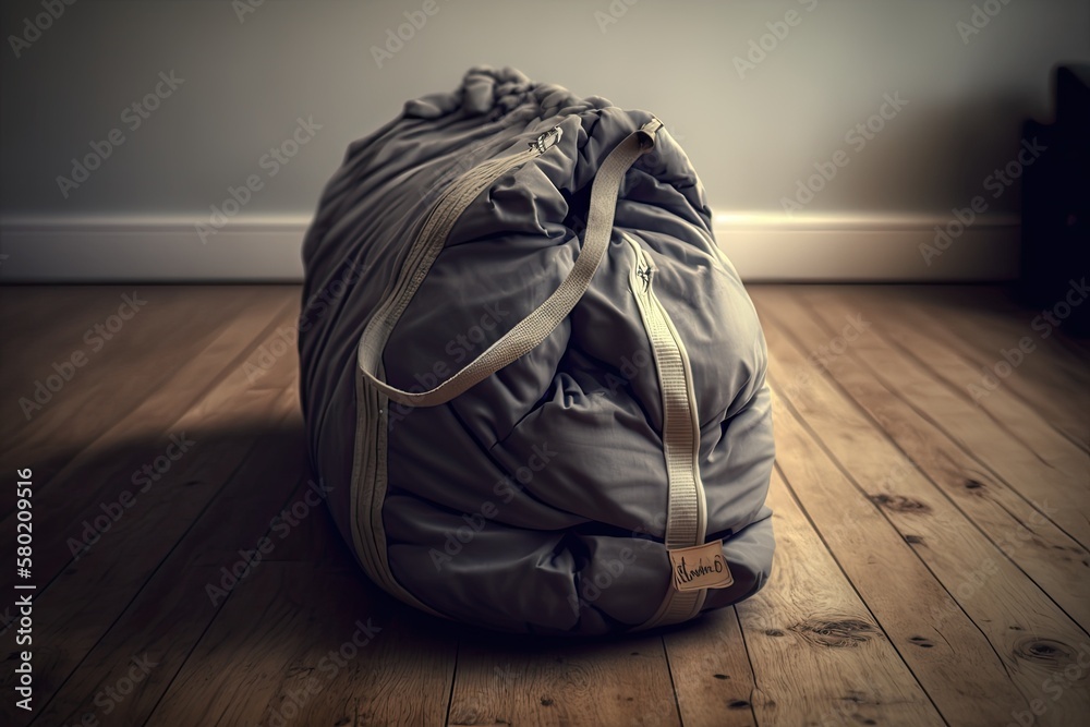 Stock-illustrationen Expansed and empty duffel bag on a wooden floor. Perspective looking down ...