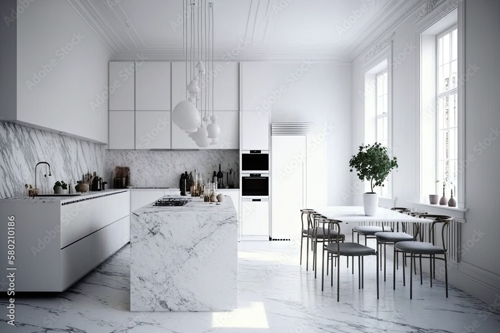 Interior of a kitchen with nothing but expensive marble surfaces ...