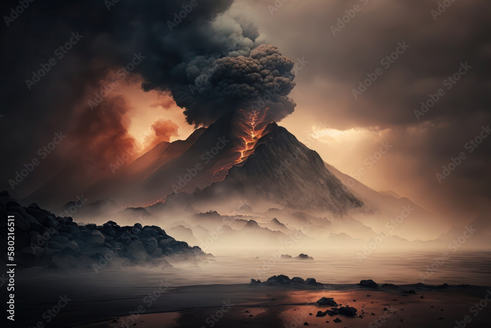 An awe-inspiring scene of nature's fury! Behold the majestic eruption ...