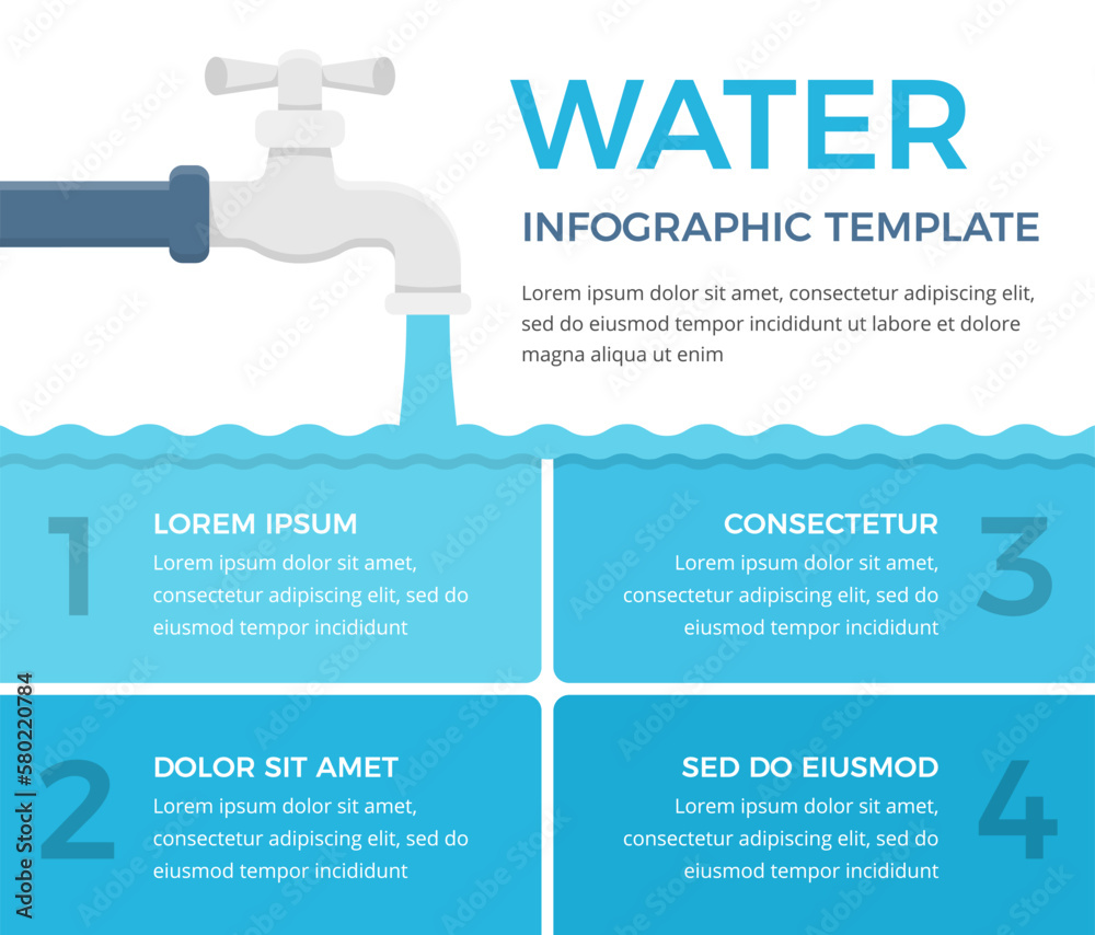 Infographic template with tap and four elements with numbers and text ...