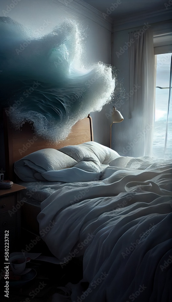 big wave coming out window deep advertising floods night day time ...