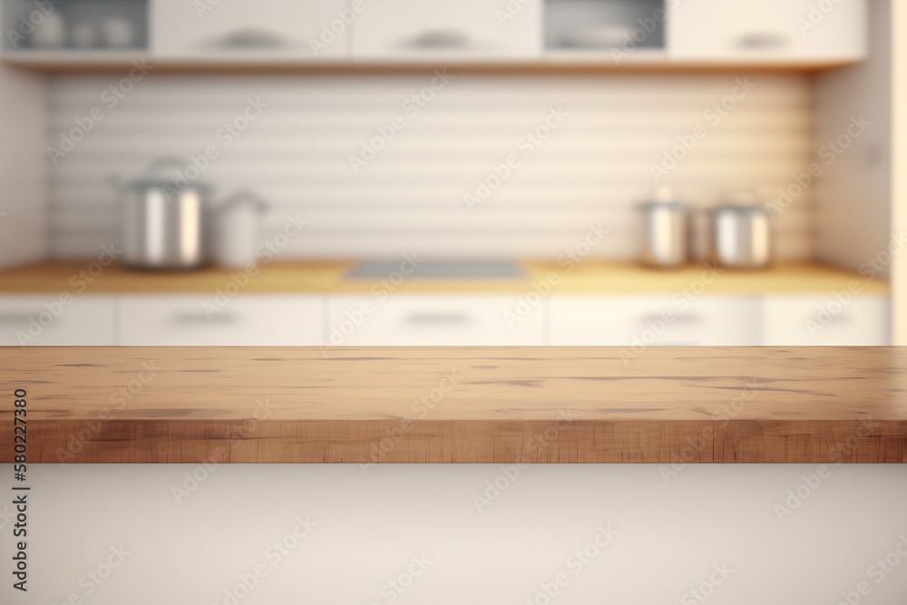 Generative AI. A modern luxury wooden kitchen countertop with decor and ...