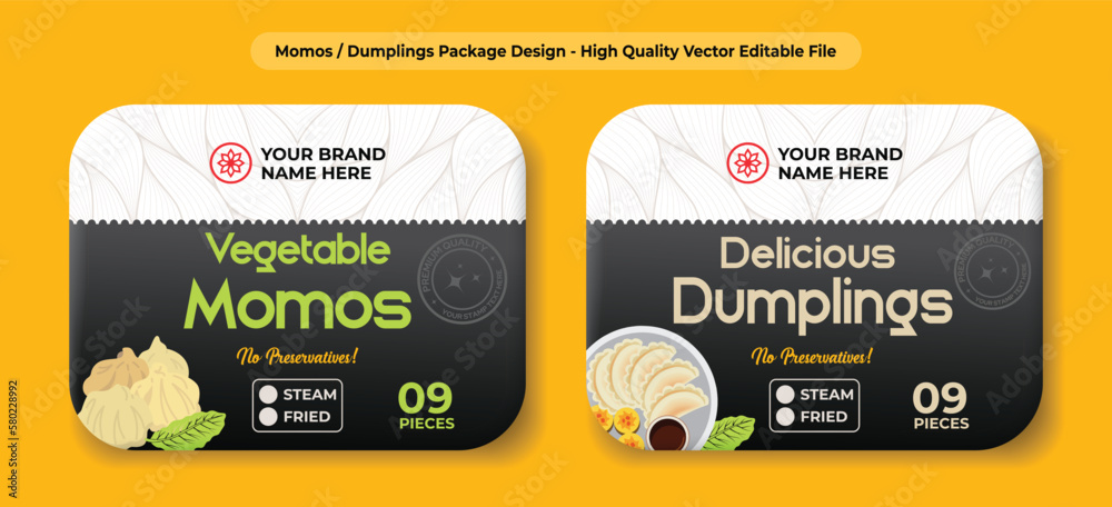 Dumplings momos packaging design, dim sums label design, dumplings box ...