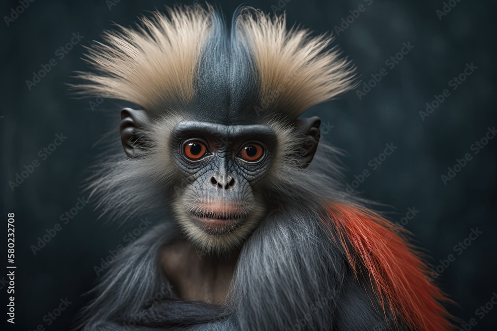 Vietnam wildlife. Red shanked douc langurs, Pygathrix namaeus, detail ...