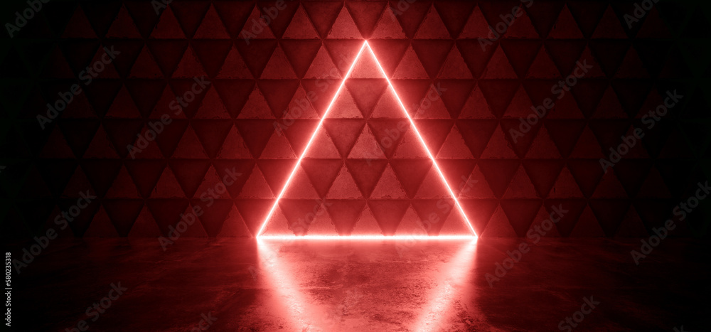 Neon Glowing Sci Fi Triangle Orange Shape Laser Beam Empty Concrete ...