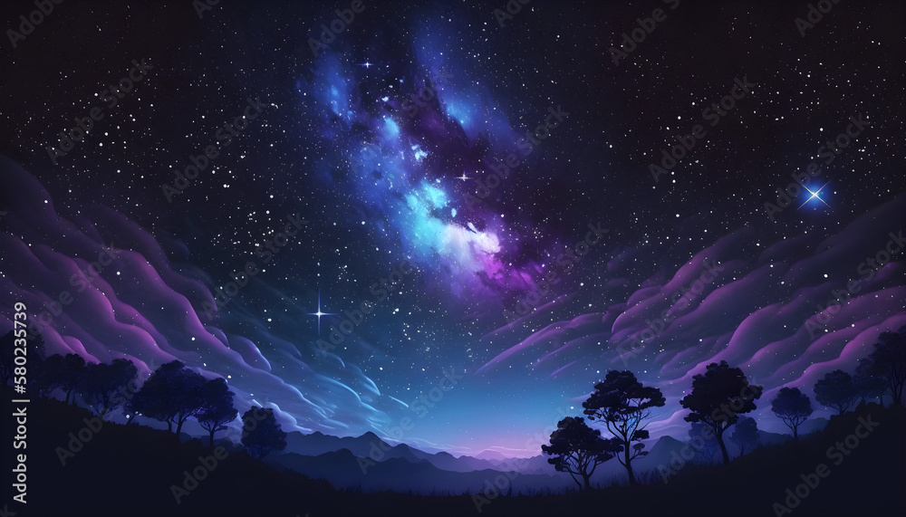 Purple Starry Night Sky