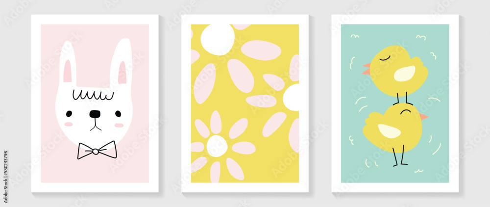 Cute comic easter wall art vector set. Collection of adorable hand ...