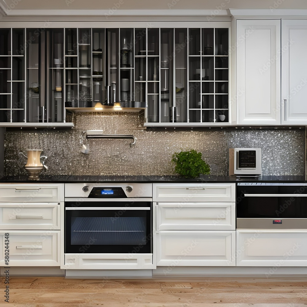 20 A sparkling kitchen with white cabinets, shiny appliances, and a fun ...