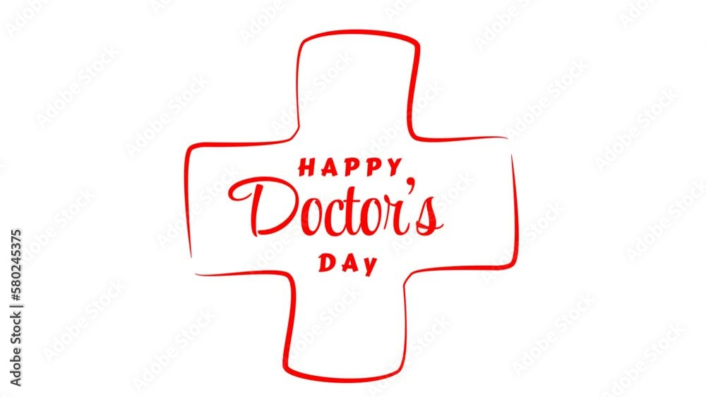 Happy Doctors Day Handwritten animated text in red color with plus logo ...
