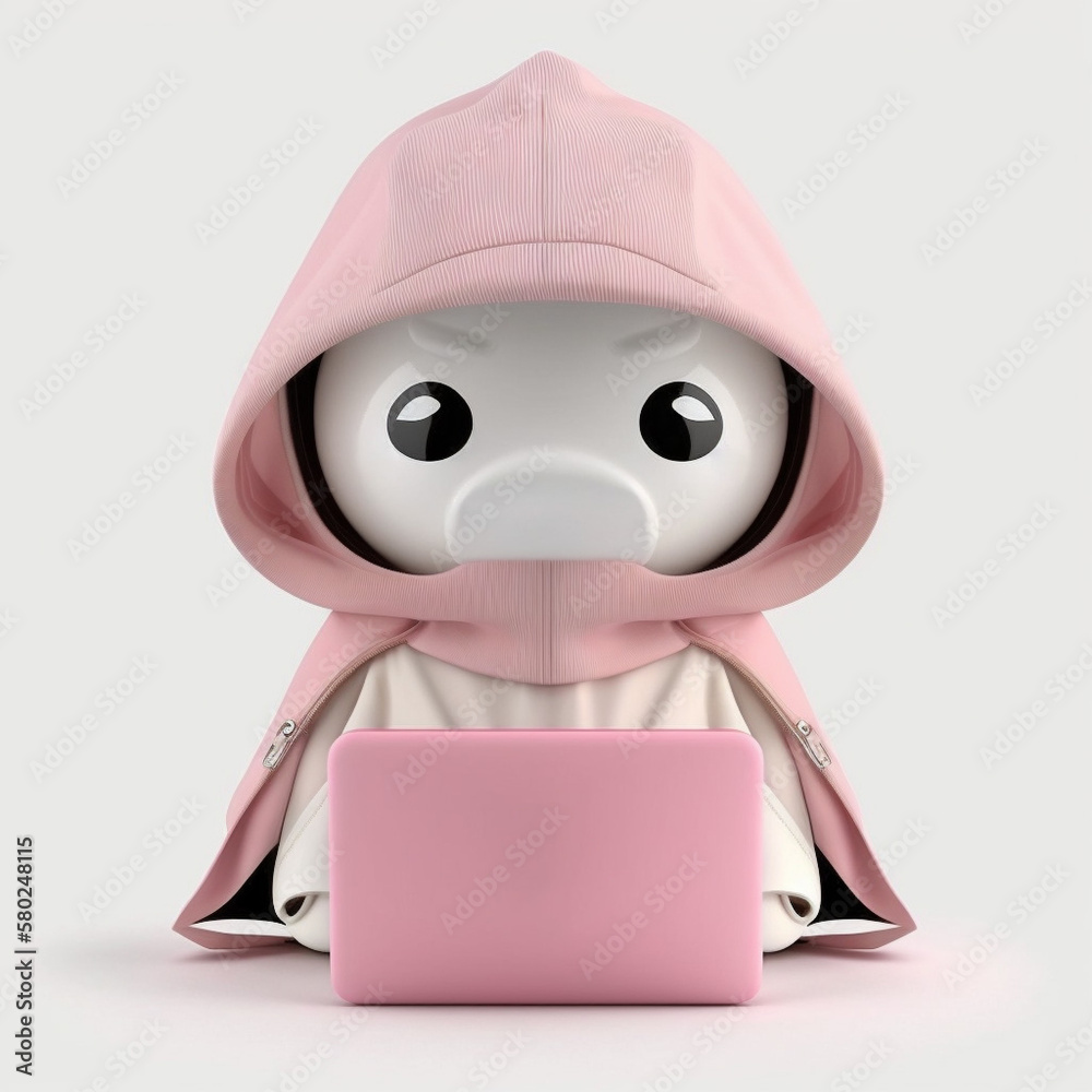 Cute anonymous hacker with hoodie using computer laptop. Concept of ethical hacking ...