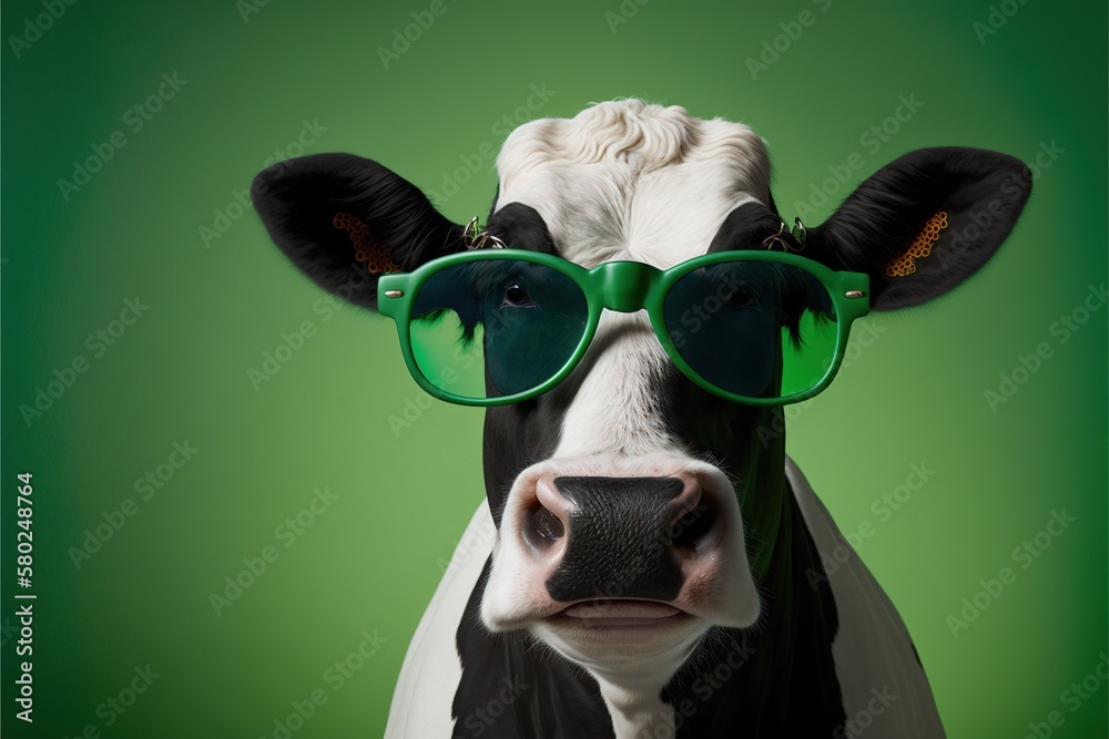 Super funny cow in sunglasses isolated on colored background. Printable ...