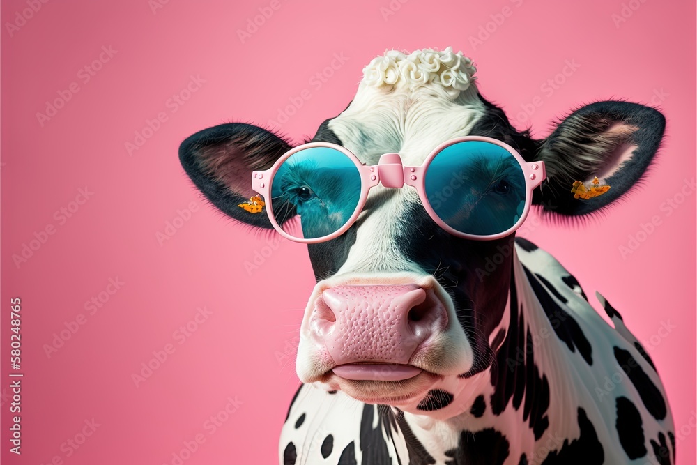 Super funny cow in sunglasses isolated on colored background. Printable ...