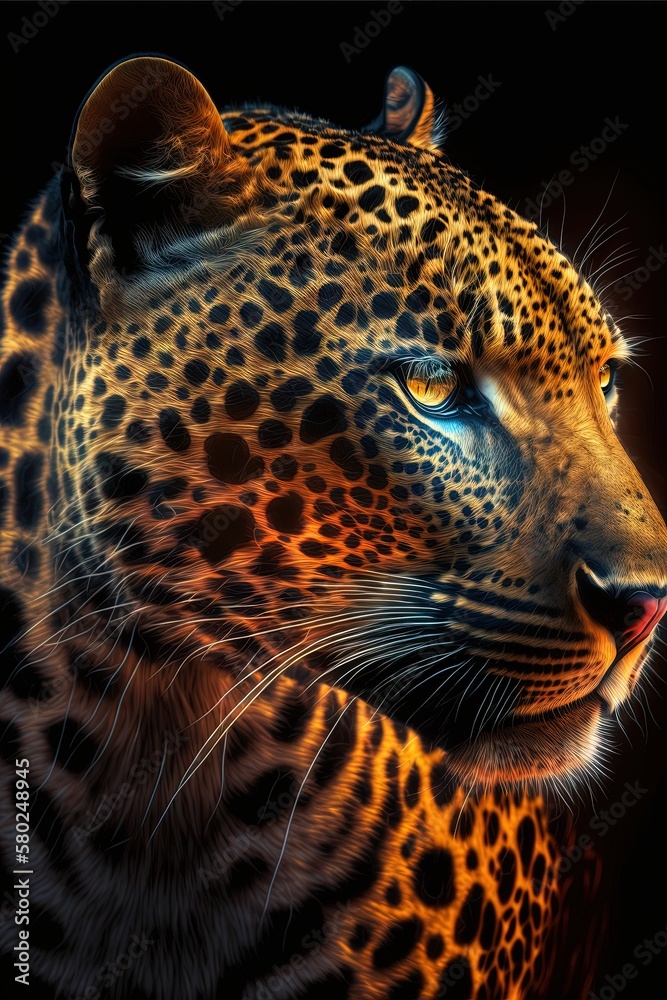 Beautiful leopard portrait. Wild cat. Printable artwork. Background or ...