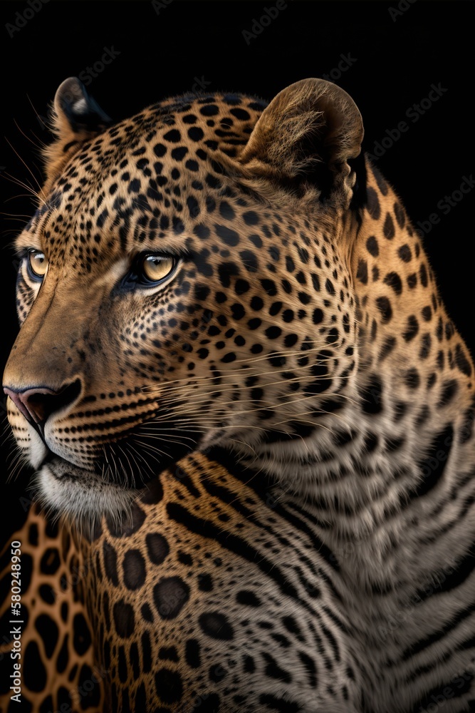 Beautiful leopard portrait. Wild cat. Printable artwork. Background or ...