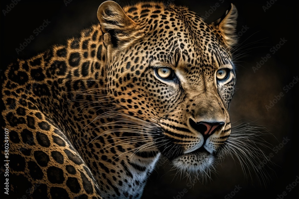 Beautiful leopard portrait. Wild cat. Printable artwork. Background or ...