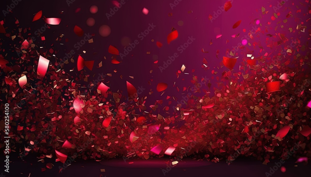 a bunch of red confetti falling from a purple background with a purple ...