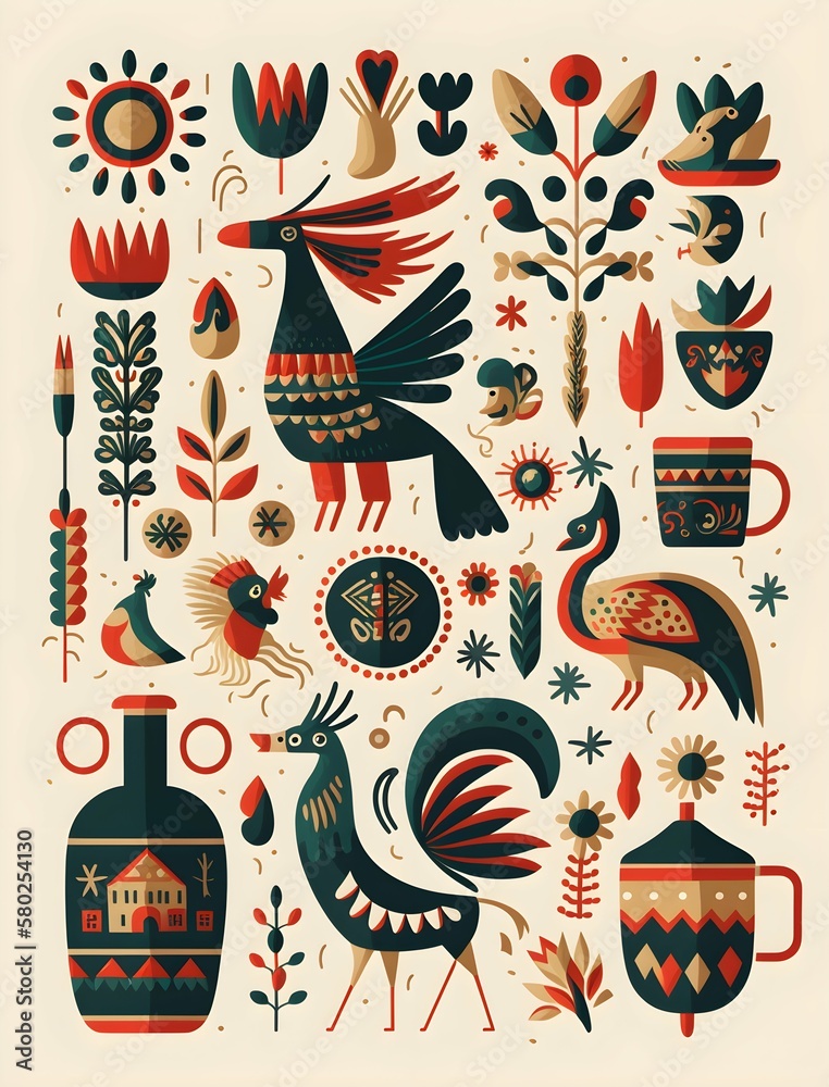 Folk art traditional pattern ethnic cultural illustration. Folkloric ...