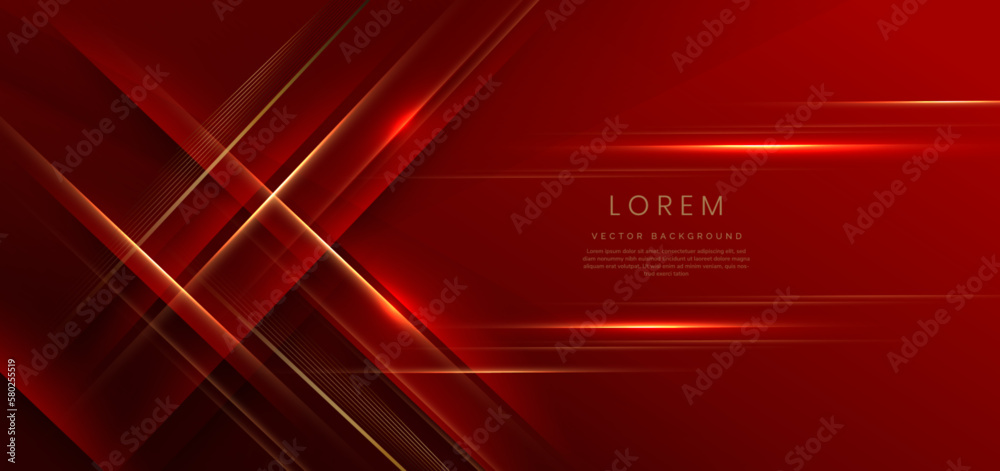 Abstract elegant red background with golden line and lighting effect ...