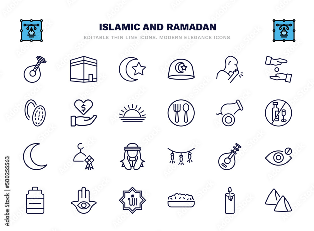set of islamic and ramadan thin line icons. islamic and ramadan outline ...