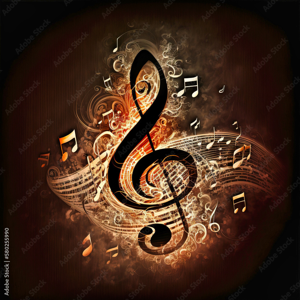 Music graphite poster, treble clef and notes. Background, wallpaper ...