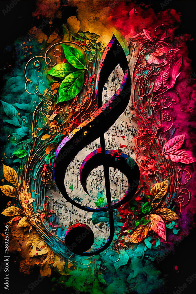 Music graphite poster, treble clef and notes. Background, wallpaper ...